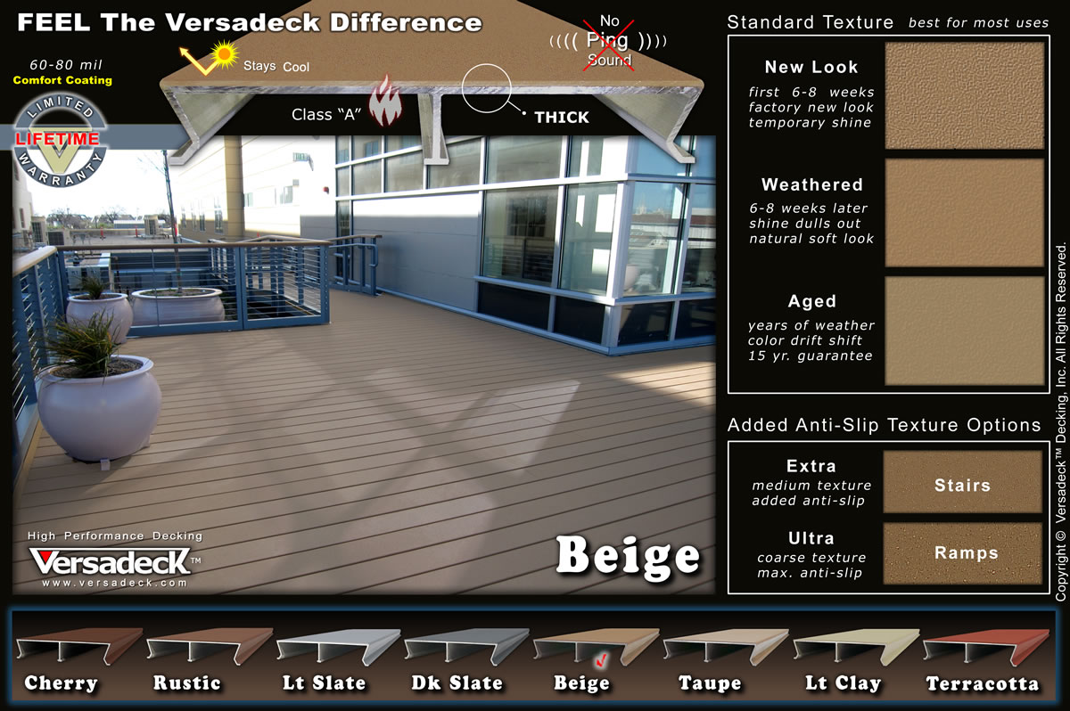 Versadeck Aluminum Decking Thick Protective Coating - Durable NO PING sound